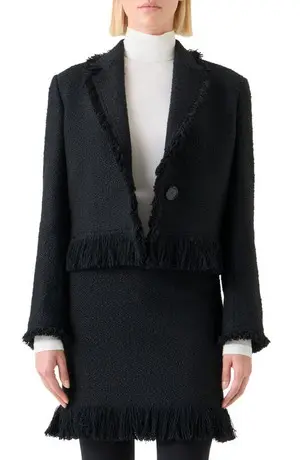 Akris Fringe Bouclé Tweed Crop Jacket - Black