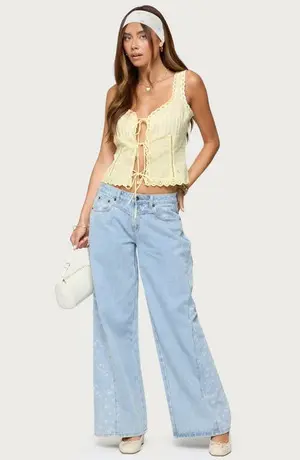 EDIKTED Eyelet Tie Front Tank - Yellow