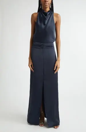 Ramy Brook Charmayne Sleeveless Satin Gown - Navy
