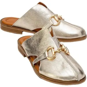 FOREVER & ALWAYS SHOES Favor Leather Mules - Gold Leather