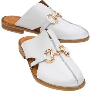 FOREVER & ALWAYS SHOES Favor Leather Mules - White Leather