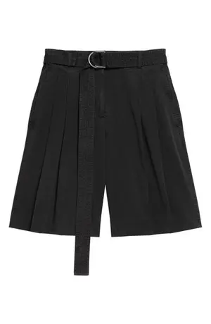 Helmut Lang Belted Double Pleat Stretch Cotton Shorts
