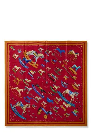 Hermès Orange & Multicolor 'raconte-moi Le Cheval' Silk Scarf 90 Orange