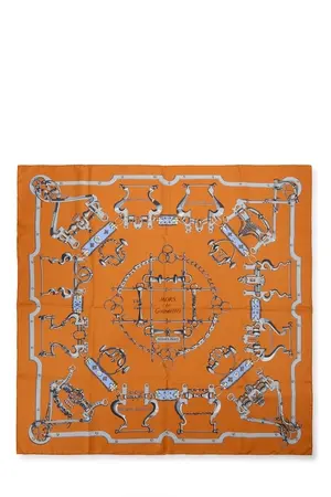 Hermès Multicolor 'mors Et Gourmettes' Silk Scarf 90 - Orange