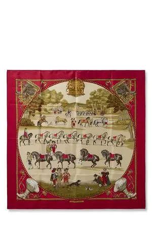 Hermès Multicolor 'présentation De Chevaux' Silk Scarf 90 - Red