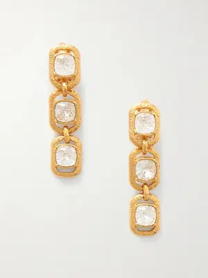 Oscar De La Renta Crystal Clip Earrings - Gold