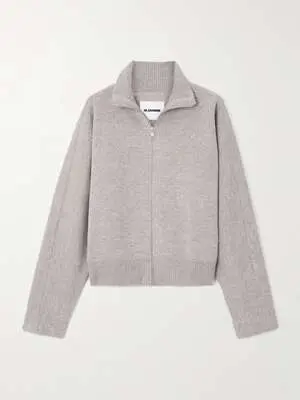 JIL SANDER Turtleneck Wool-blend Cardigan - Light Gray