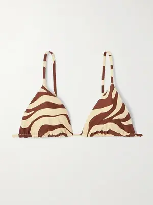 Johanna Ortiz Konibo Tasseled Printed Recycled Triangle Bikini Top - Neutrals