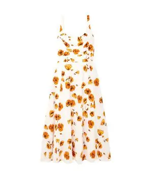 EMILIA WICKSTEAD Verena Floral-print Swiss-dot Midi Dress - Cream
