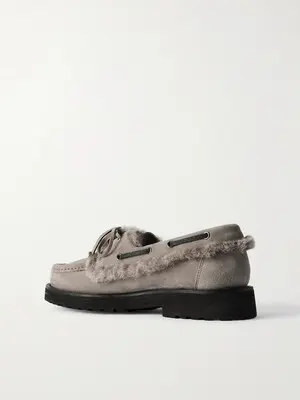 Brunello Cucinelli Bead-embellished Shearling-trimmed Loafers - Gray