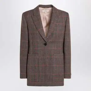 Chloé Single-breasted Checked Wool Jacket - Brown