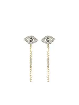 Mateo 14k White Gold Diamond Evil Eye Chain Earrings - Silver