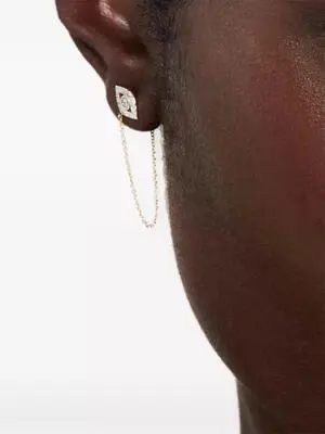 Mateo 14k White Gold Diamond Evil Eye Chain Earrings - Silver