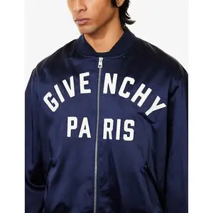 Givenchy Logo-embroidered Satin Bomber Jacket - Navy