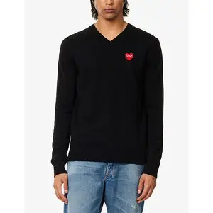 Play Comme Des Garcon Play V-neck Wool Jumper - Black