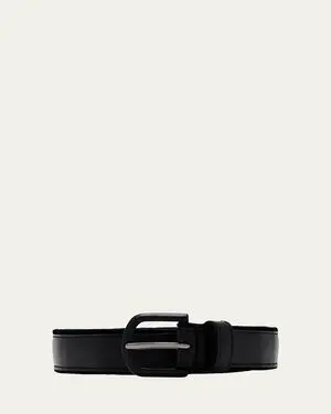 Giorgio Armani Velvet-trim Leather Belt - Solid Black