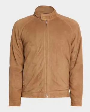 Peter Millar Stretch Suede Bomber Jacket - Saddle