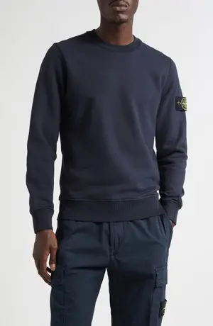 Stone Island Compass Logo Patch Crewneck Sweatshirt - V0020 Navy Blue
