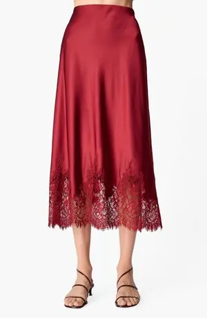 Cami Nyc Floral Lace Panel Silk Midi Skirt - Compote
