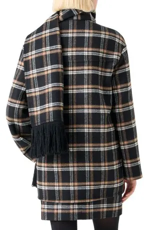 Akris Plaid Wool Blend Jacket With Scarf