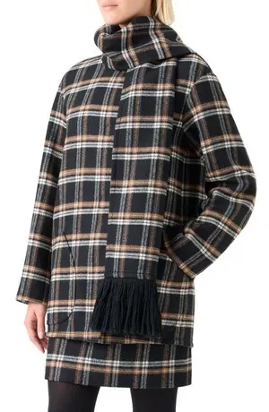 Akris Plaid Wool Blend Jacket With Scarf