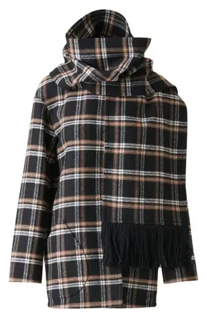 Akris Plaid Wool Blend Jacket With Scarf