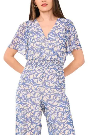Vince Camuto Flutter Sleeve Wide Leg Jumpsuit - Deep River