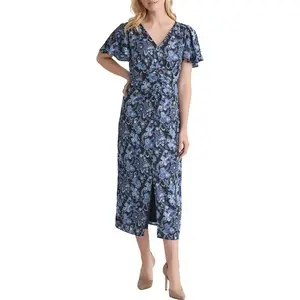 Jones New York Flutter Sleeve Paisley Midi Dress