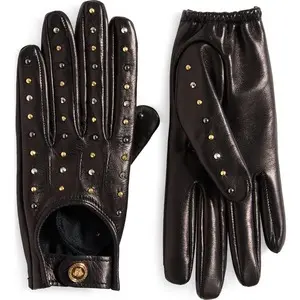 Versace Studded Leather Gloves - Black