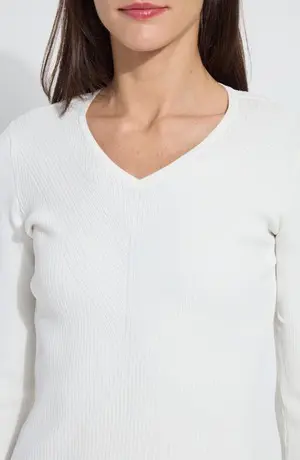 Lyssé Adette V-neck Ribbed Sweater - Natural Pearl