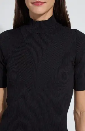 Lyssé Bernadette Mock Neck Short Sleeve Sweater - Black