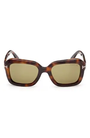 TOM FORD Natalia 52mm Square Sunglasses - Shiny Havana/green Lenses