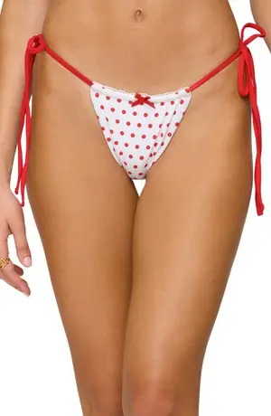 EDIKTED Leigh Polka Dot String Bikini Bottoms - White-and-red
