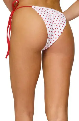 EDIKTED Leigh Polka Dot String Bikini Bottoms - White-and-red