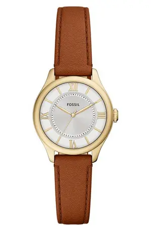 Fossil Gilmore Leather Strap Watch - White/brown/gold