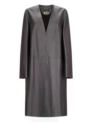 Fendi Leather Coat With Stitched Details