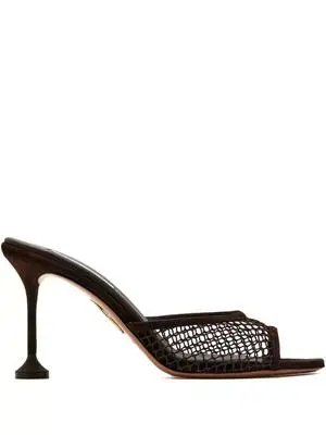 AQUAZZURA 85mm Bisous Mesh Mules - Brown