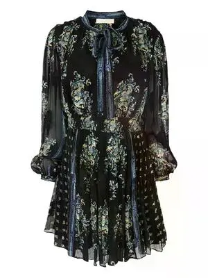 Ulla Johnson Necktie Long-sleeve Paisley Mini Dress - Black