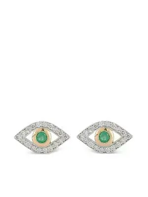 Mateo 14kt Yellow Emerald And Diamond Evil Eye Stud Earrings