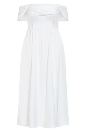 City Chic Corset Maxi Dress With Slit - Ivory