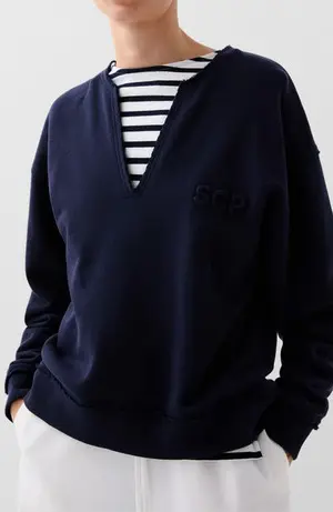 SCALPERS V Embossed Sweater - Navy