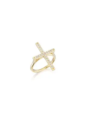 Sheryl Lowe Diamond Cross Cathedral Ring - 14kt Yellow Gold