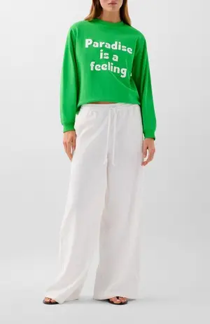 SCALPERS Cotton Sweatshirt With Pleated Sleeves And Front Print - Green