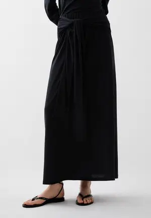 SCALPERS Tie Detail Midi Skirt - Black