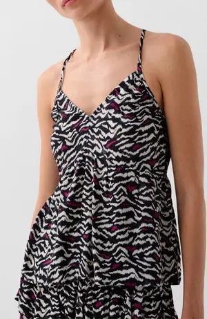 SCALPERS Zebra Print Ruffle Mini Top - Black