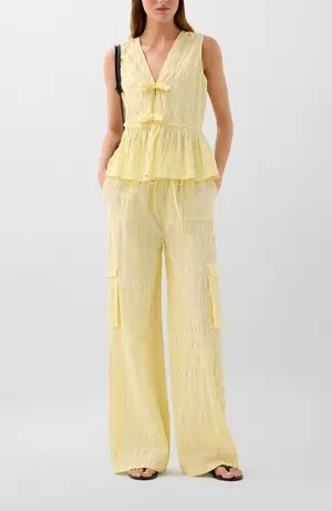 SCALPERS Sleeveless Gingham Print Top With Front Ties - Lightyellow