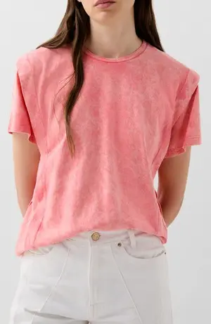 SCALPERS Scmarble" Cotton T-shirt With Rhinestone Skull Detail - Coral