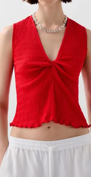 SCALPERS Scalpers Sleeveless V-Neck Knot Detail Top Red