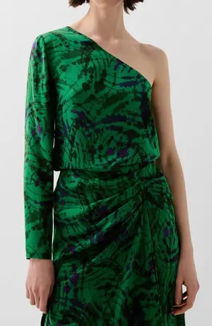 SCALPERS Printed Asymmetrical One-shoulder Blouse - Green