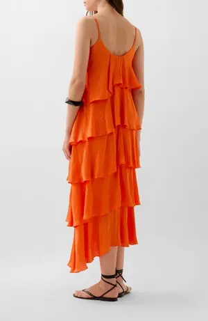 SCALPERS Ruffled Asymmetrical Hem Slip Dress